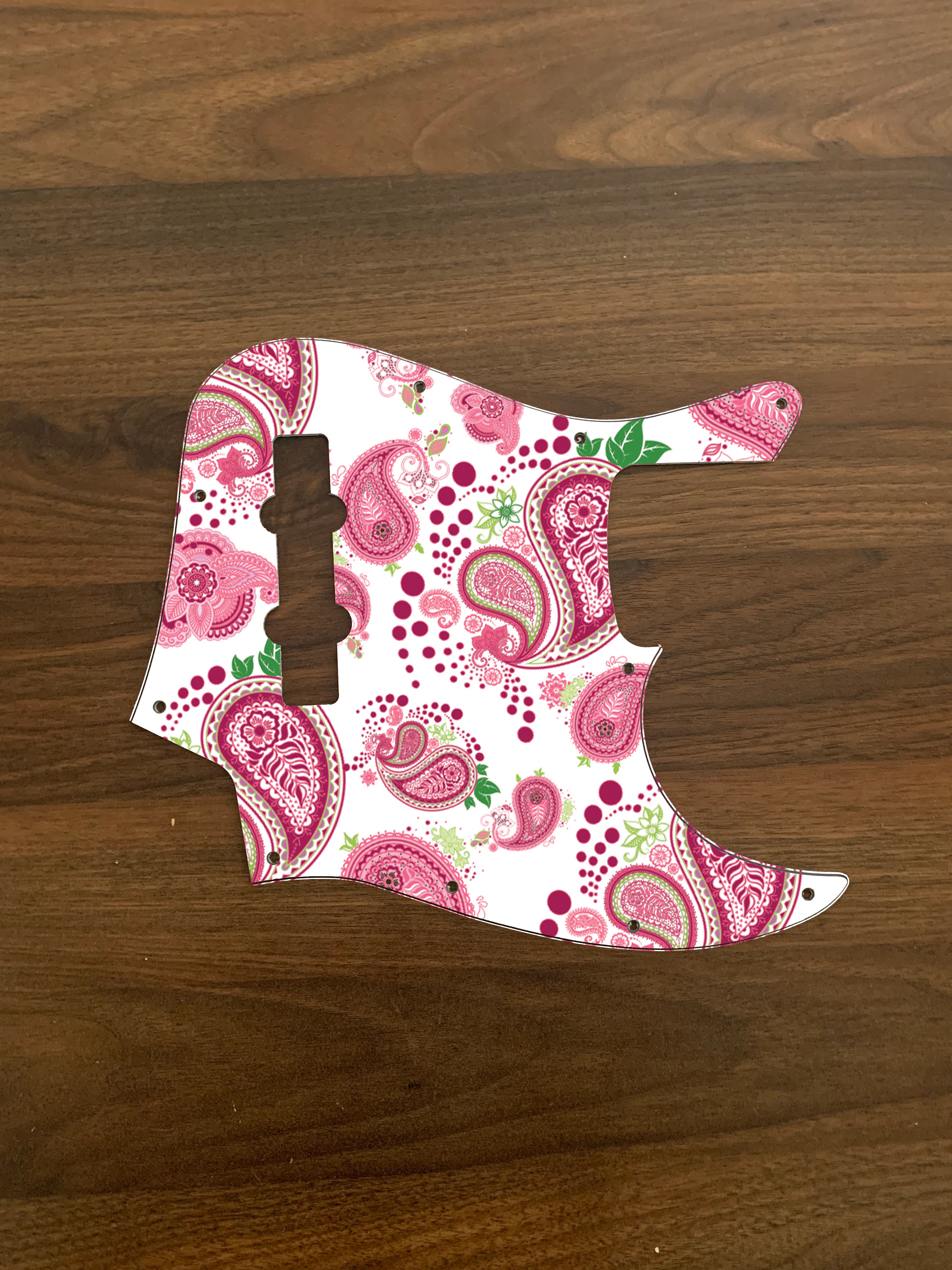Pink and White-Paisley Jazz Bass Pickguard by Carmedon