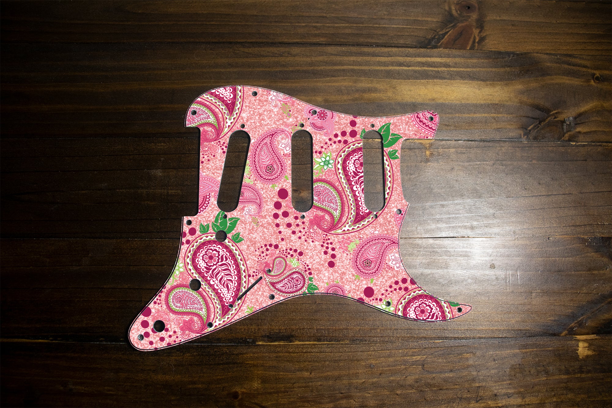 Vintage Paisley Pink on Pink Strat Pickguard by Carmedon