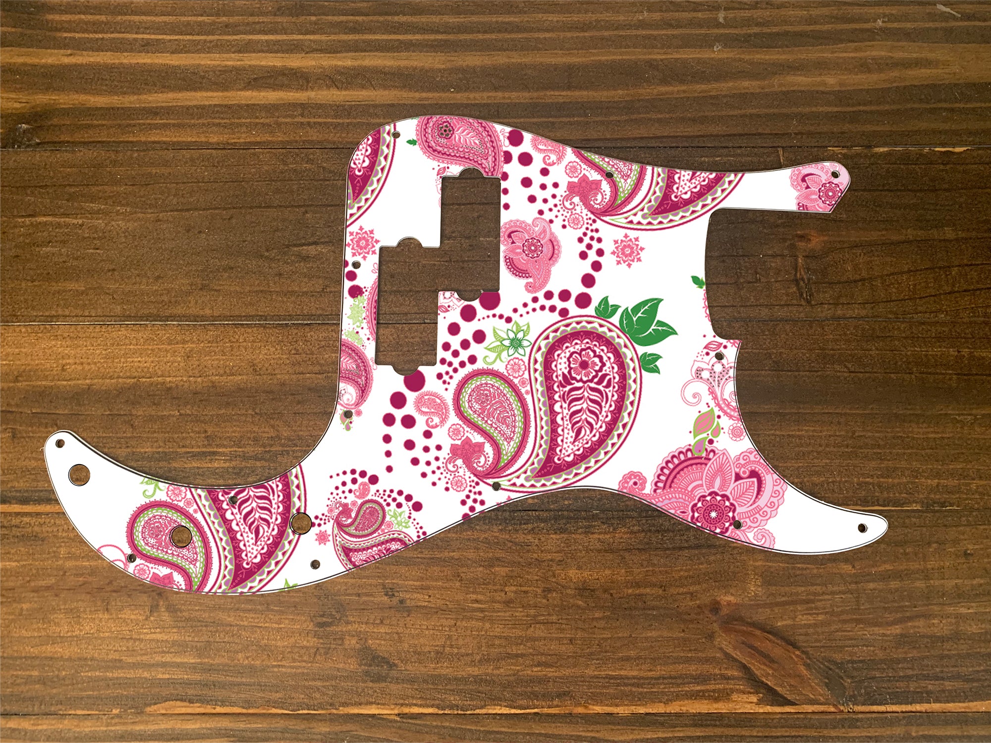 Pink and White-Vintage Paisley Precision Bass Pickguard by Carmedon